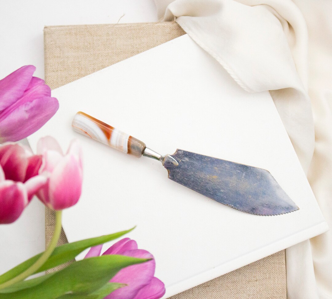 Vintage Art Deco Cake Knife, Bakelite Marble Effect Cake Server ...