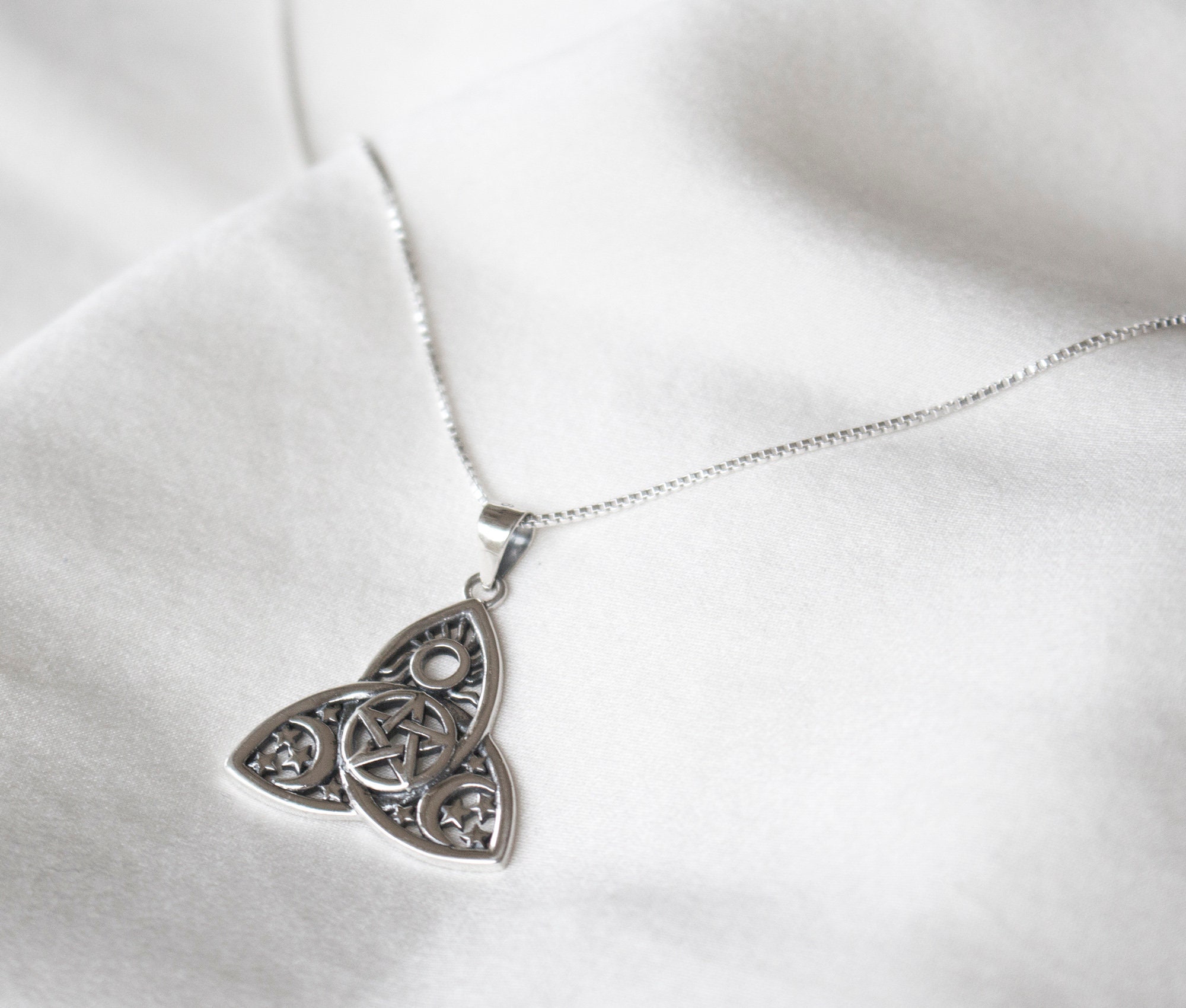 Celtic Trinity Knot Moon Star Pentacle Pendant Silver Wiccan - Etsy