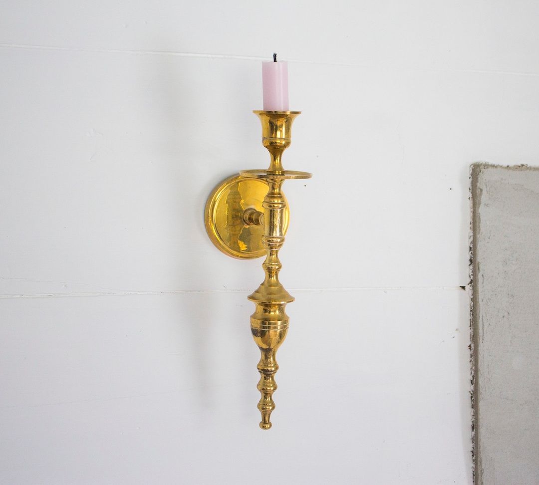 Vintage Solid Gold Brass Wall Candle Holder, Long Brass Wall ...