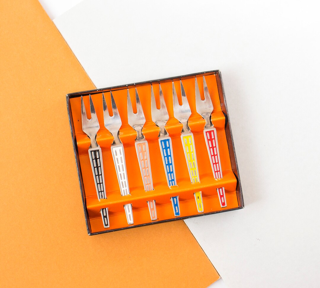 Vintage Colorful Enameled Cocktail Forks, 6 Made in Japan Mini Forks ...