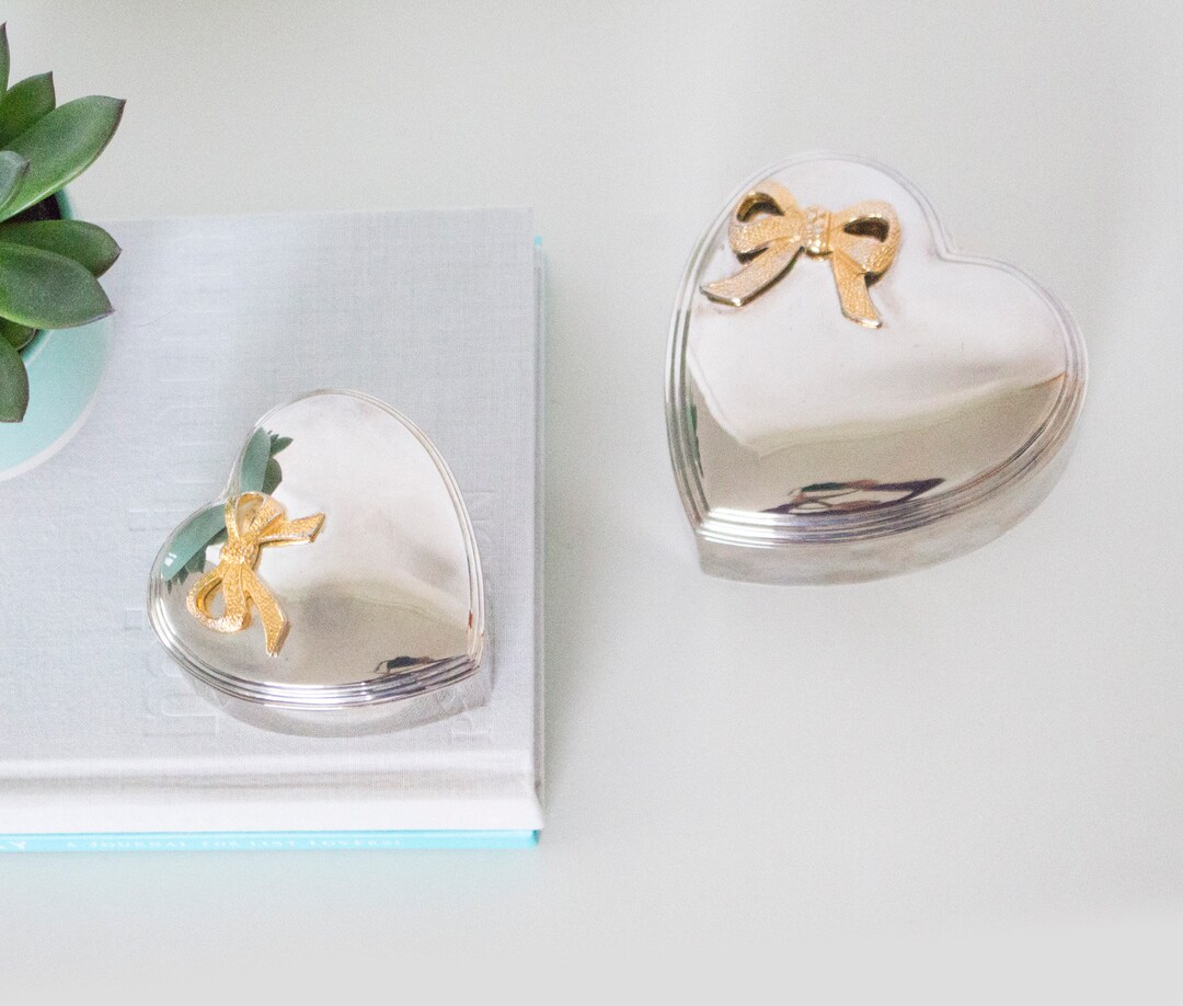 Vintage Silver Heart Jewelry Box, Silver Heart Ring Box, Heart ...