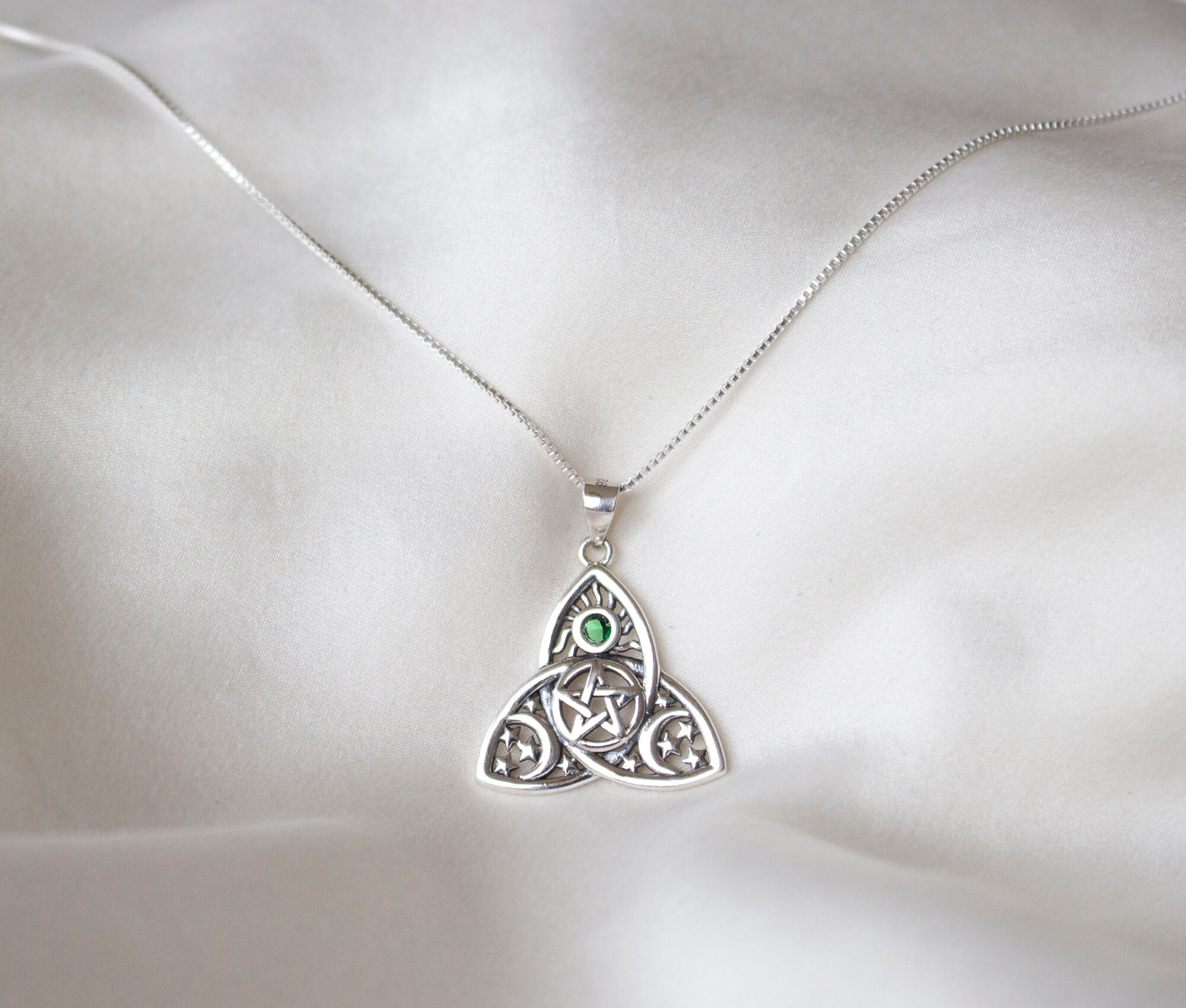 Celtic Trinity Knot Moon Star Pentacle Pendant Silver Wiccan - Etsy