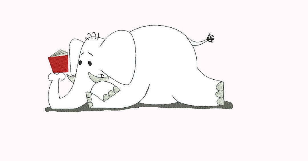 Elephant Reading Book outline and Partial Fill Quick Stitch Embroidery ...