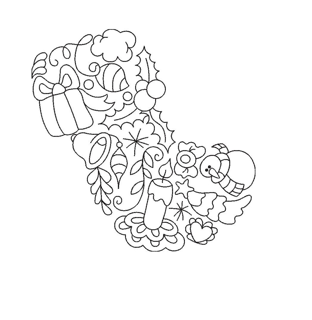 Christmas Stocking Doodles Sketch 5 Sizes Embroidery Machine Design ...