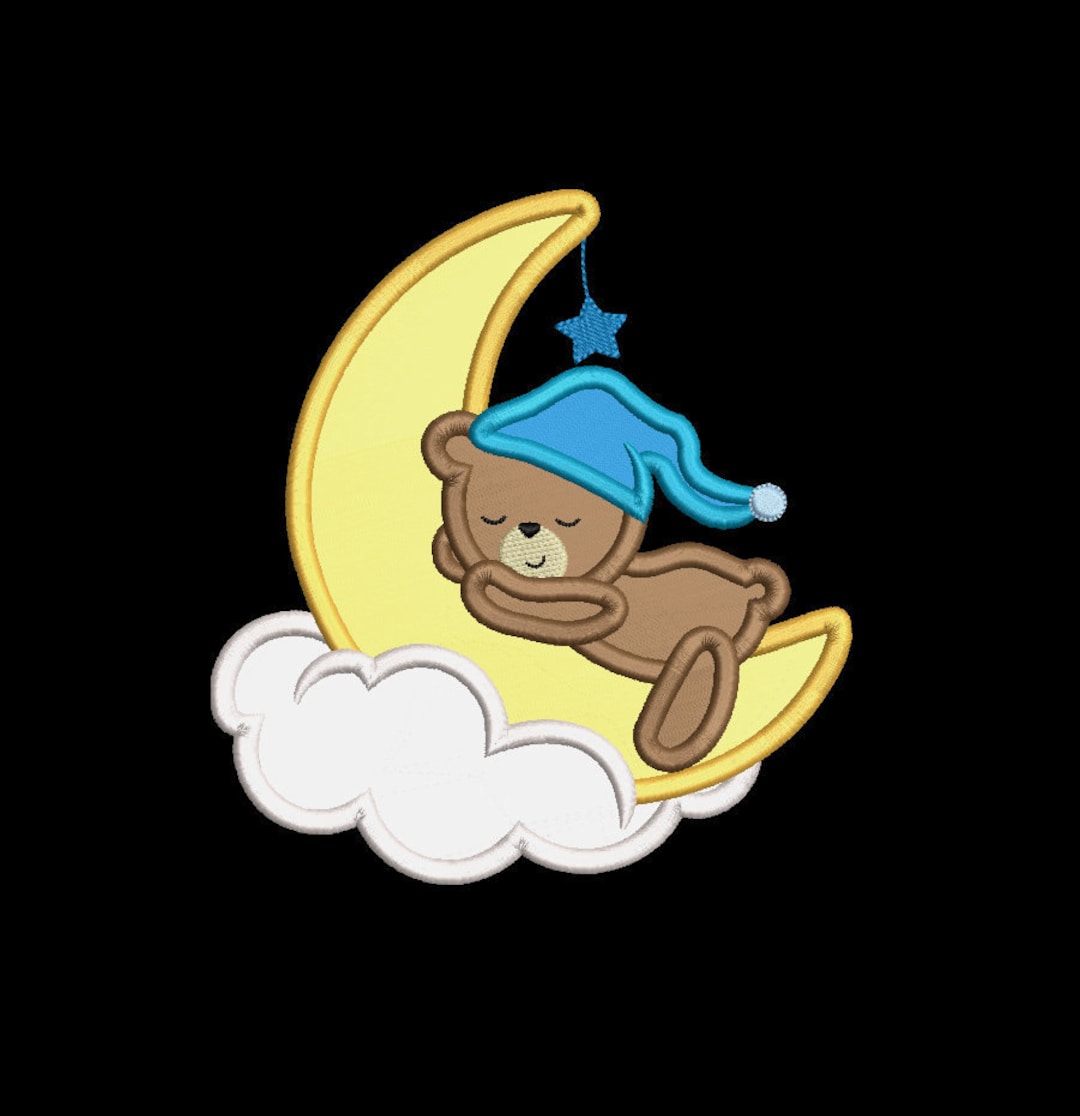 Cute Sleepy Moon Bear Applique Embroidery Machine Design File 3 Sizes ...