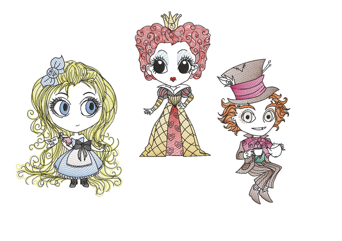 Triple Design Pack Alice in Wonderland Sketches Queen of Hearts Mad ...