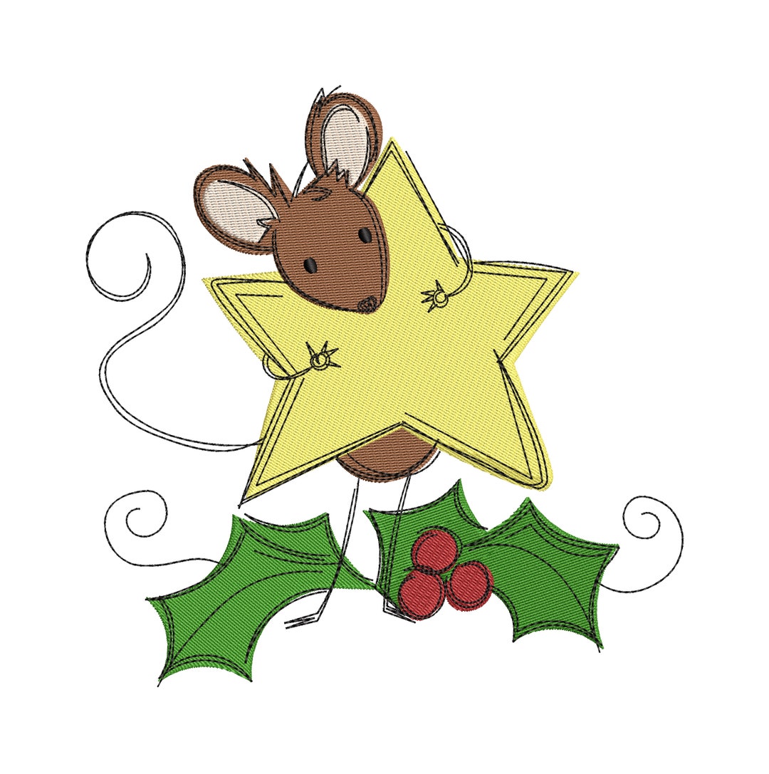 Sketchy Christmas Mouse Star Winter Christmas Embroidery Machine Design ...