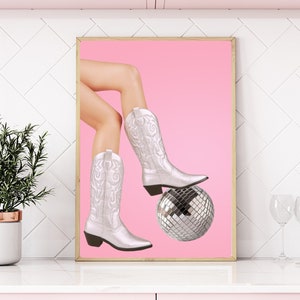 Disco Cowgirl Wall Art, Cowgirl Dorm Decor, Funky Disco Wall Print ...