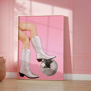 Disco Cowgirl Wall Art, Cowgirl Dorm Decor, Funky Disco Wall Print ...