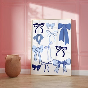 PHYSICAL PRINT Blue Bow Coquette Hair Ribbon Coastal Cowgirl Decor ...