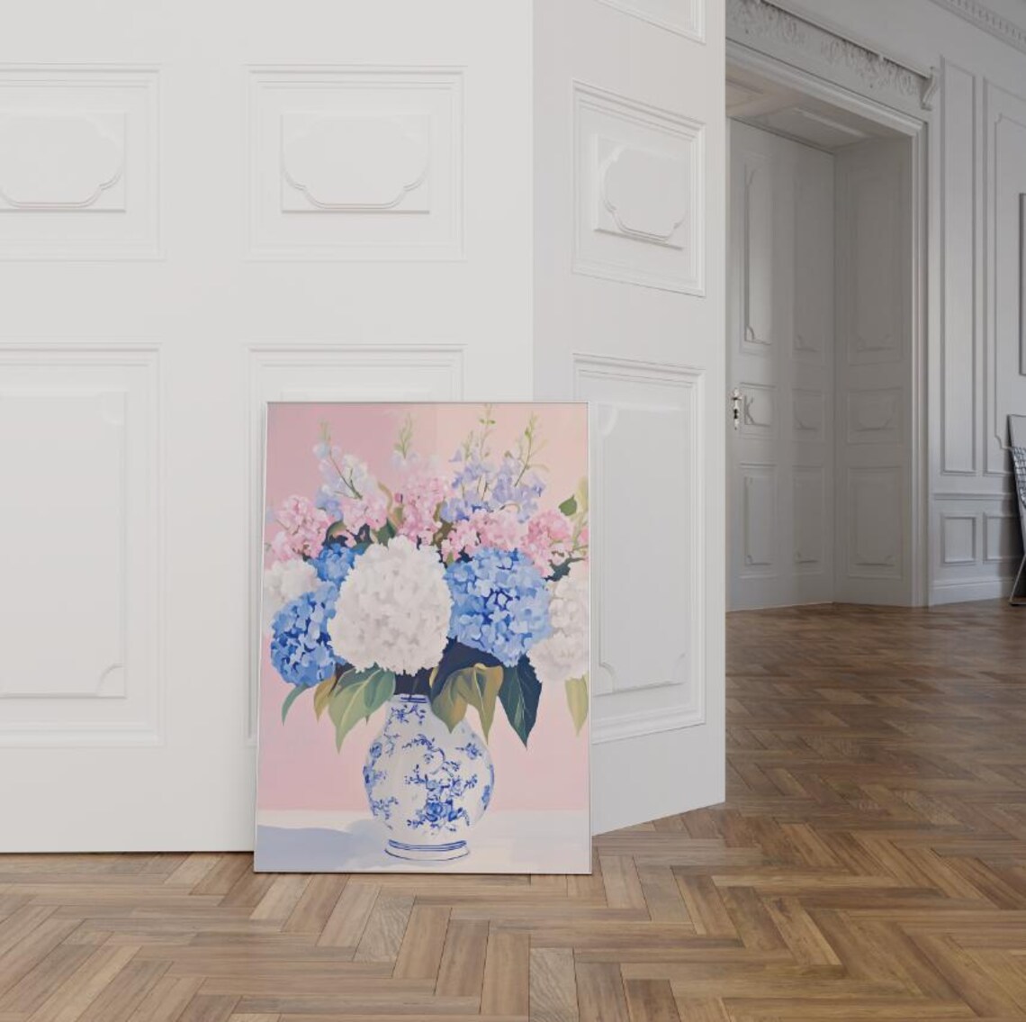 Preppy Hydrangea Painting: Chinoiserie Floral Art (digital Download) - Etsy
