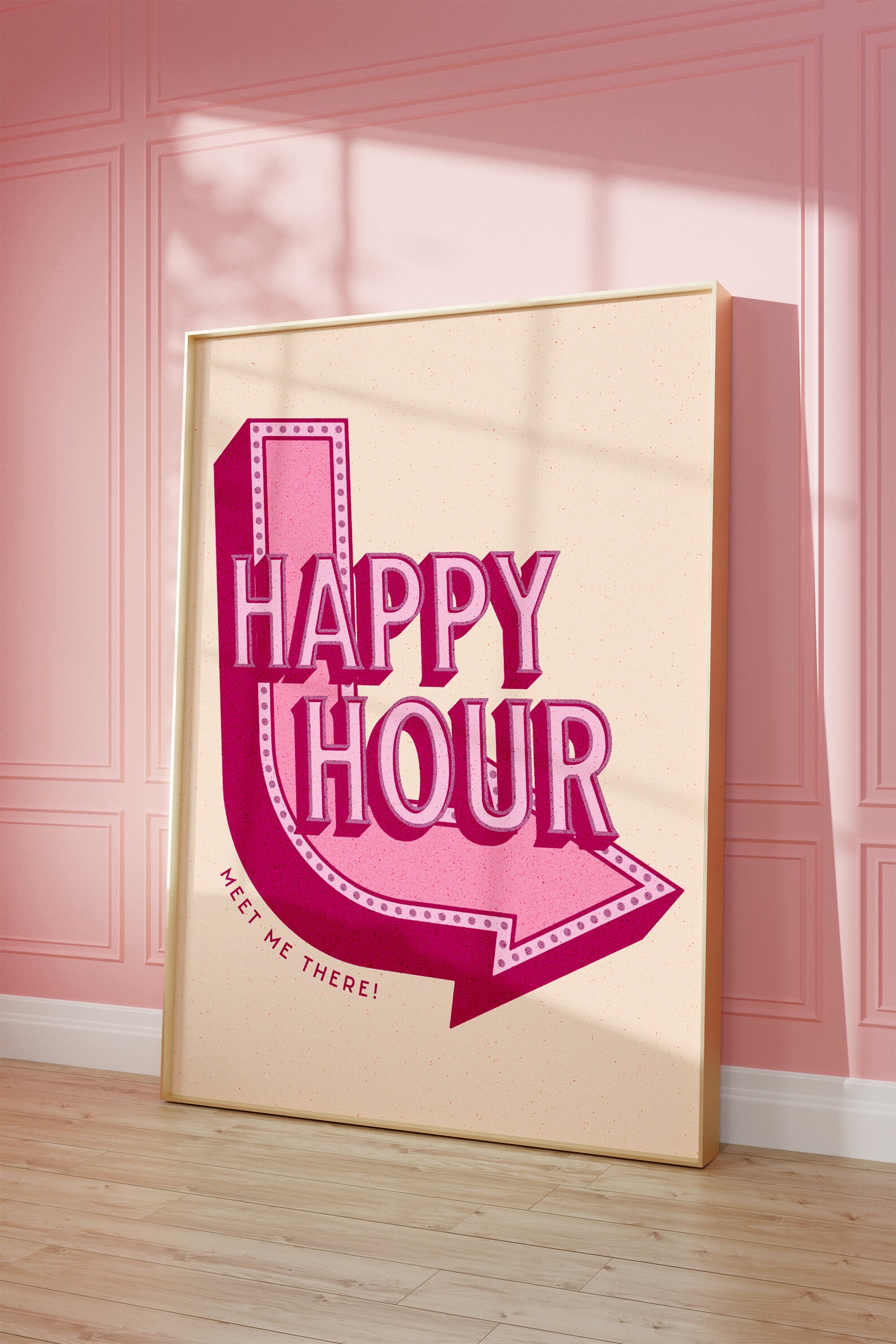 Meet Me at Happy Hour Retro Sign Print, Funny Quote for College Dorm ...