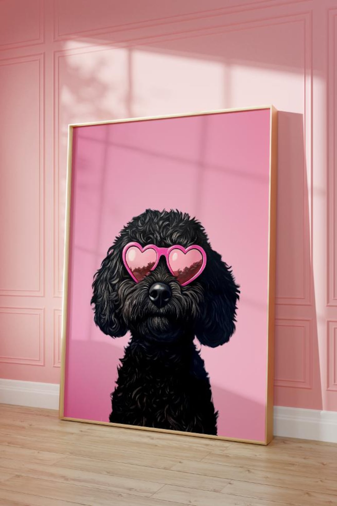 Printable Pink Black Goldendoodle Print, Funky Poster, Preppy Art ...