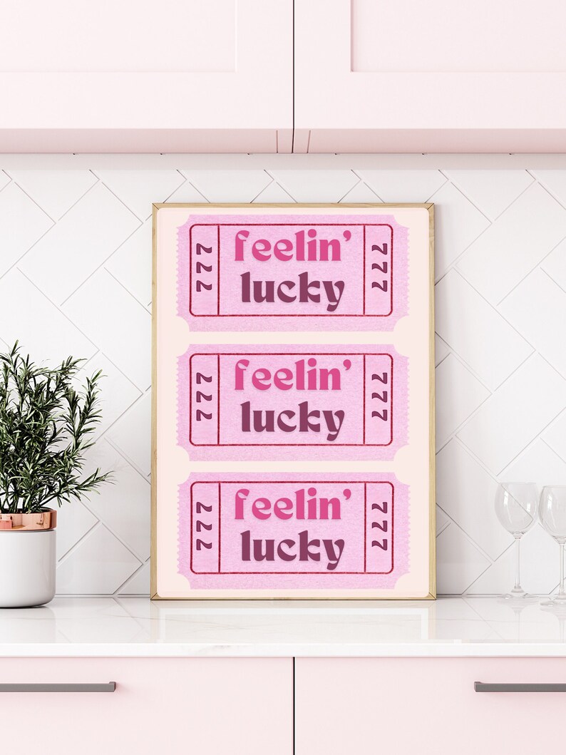 Feeling Lucky Girl Aesthetic 777 Ticket Print Pink Trendy Retro Trendy ...
