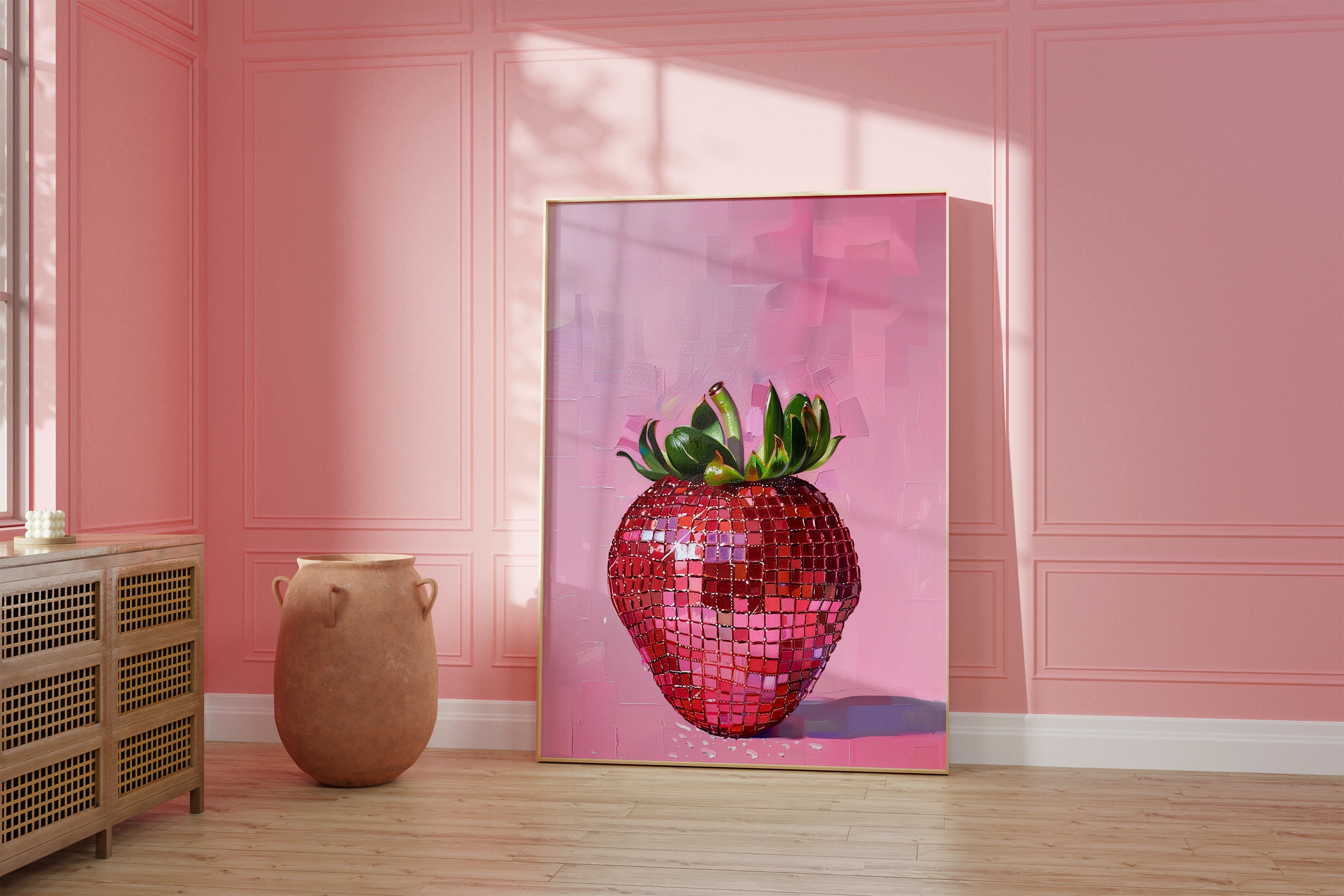Retro Disco Strawberry Print: Girly Pink Wall Art (digital Download) - Etsy