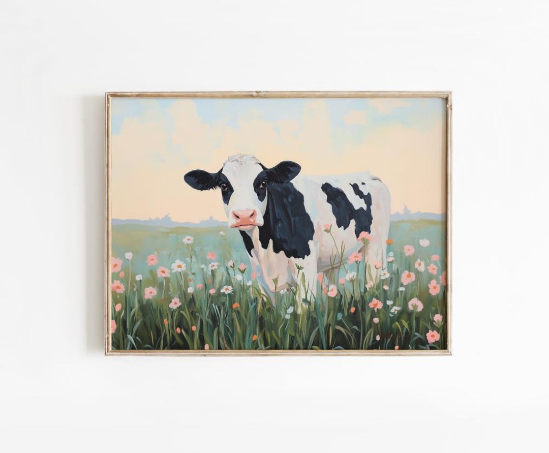 Pretty Cow Print, Pink Print, Vintage Art, Farmhouse Wall Art, Cow ...