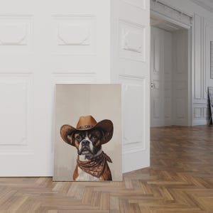 Boxer Dog Cowboy Art, Dog Cowboy Hat Print Boxer Dog Neutral Aesthetic ...