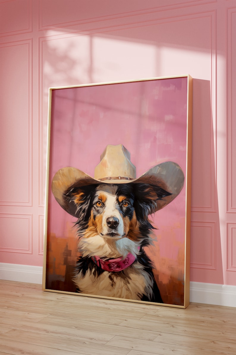 Dog Cowgirl Hat Print, Pink Print, Vintage Art, Western Girly Preppy ... Dog Cowgirl Hat Print, Pink Print, Vintage Art, Western Girly Preppy ...