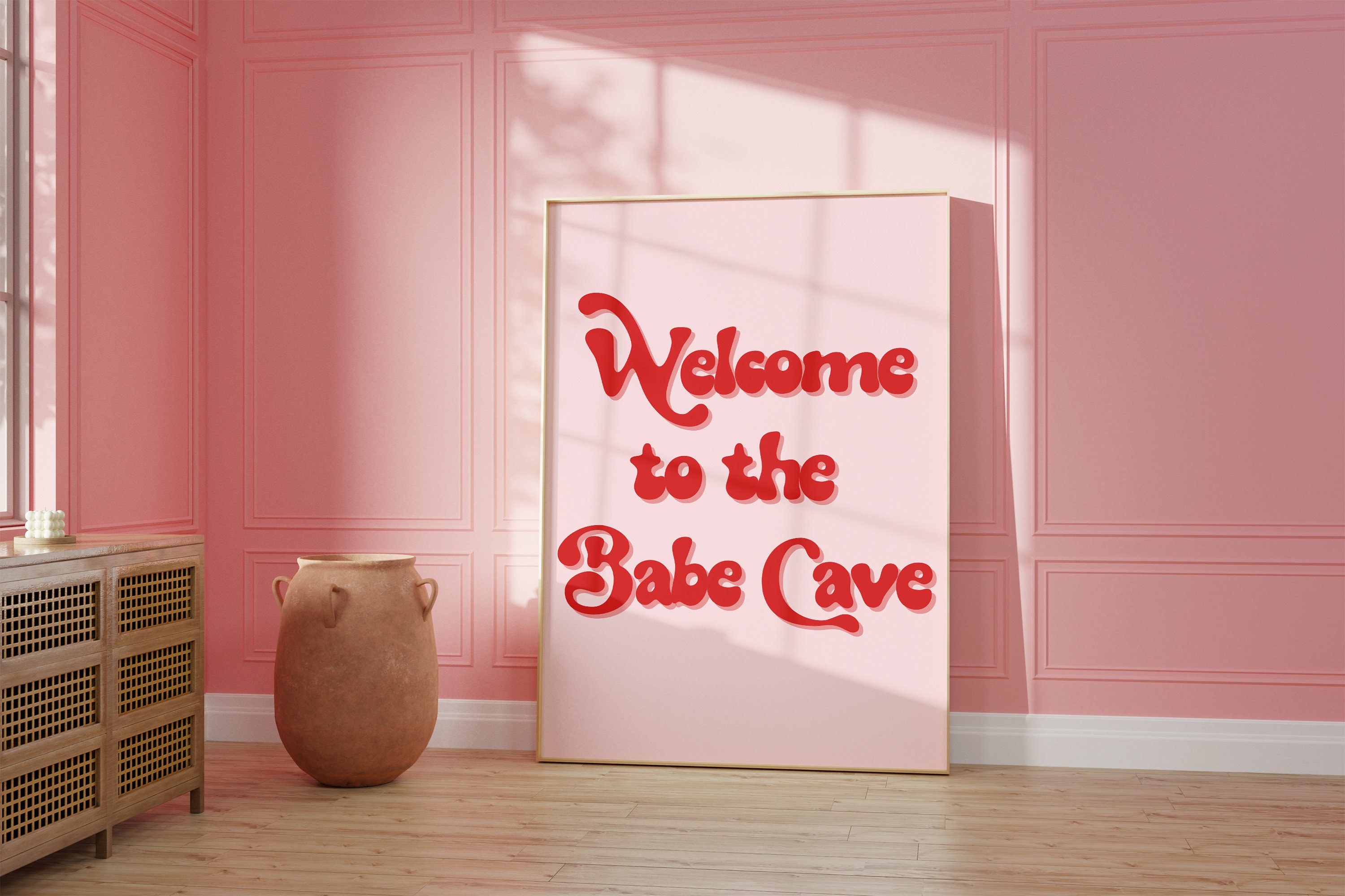 Welcome to the Babe Cave Wall Art Pink and Red Retro - Etsy