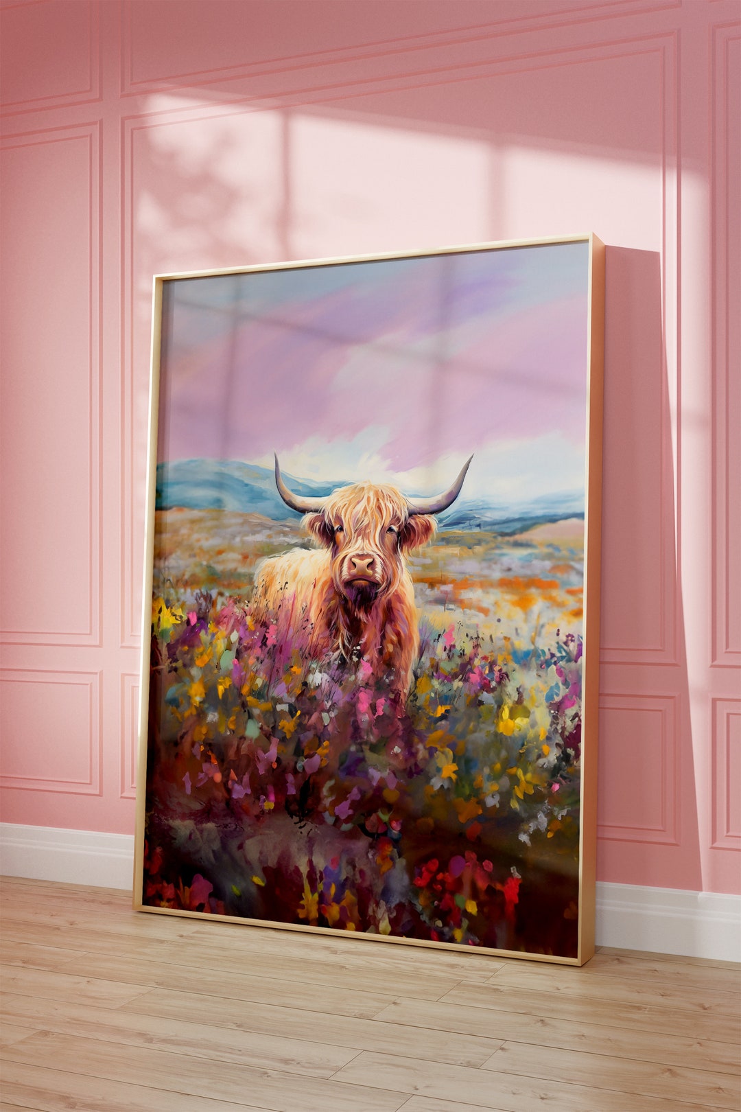Highland Cow Print, Pink Print, Vintage Art, Western Girly Preppy ...