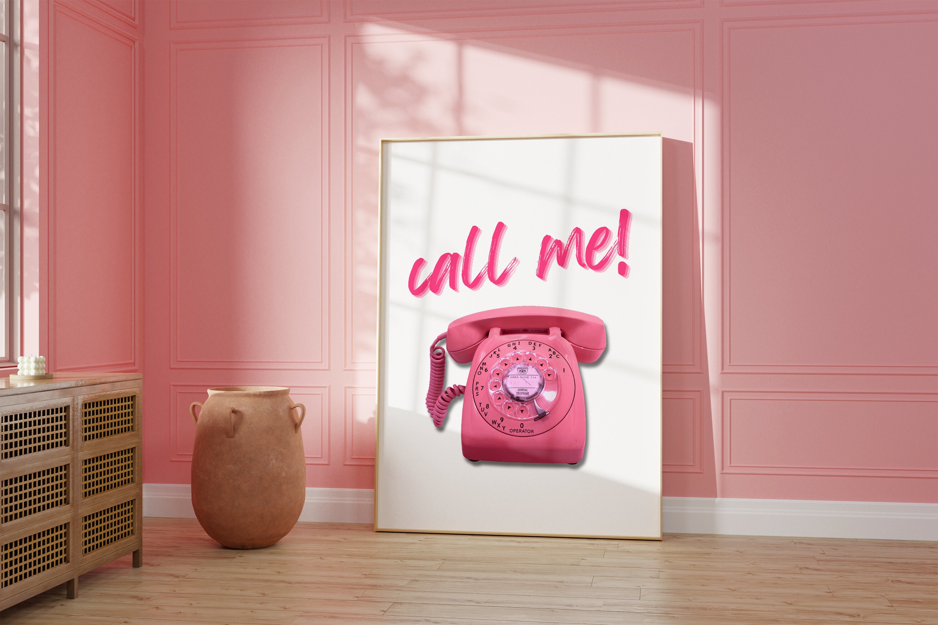 Call Me Pink Aesthetic Room Decor Retro Pink Phone Print - Etsy