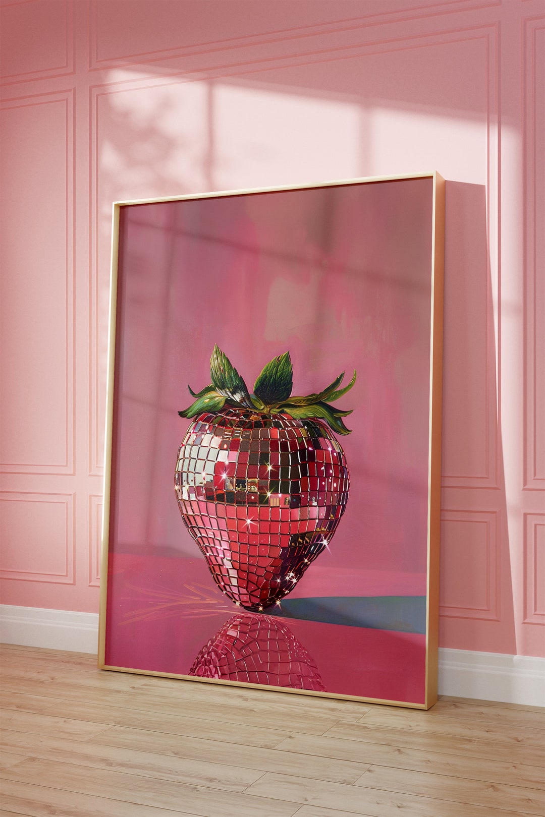 Retro Disco Strawberry Print: Girly Pink Wall Art (digital Download) - Etsy
