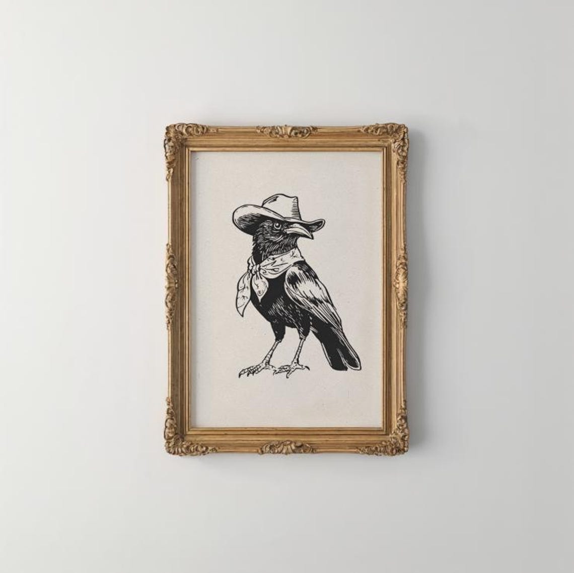 Western Bird Crow Cowboy Hat Print, Neutral Aesthetic Print, Western ...