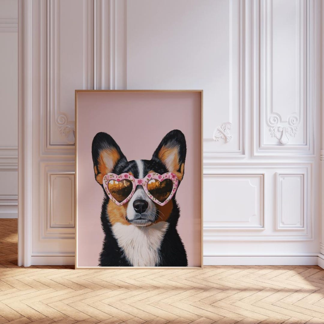 Printable Pink Corgi Print, Funky Poster, Preppy Art, Welsh Corgi Dog ...