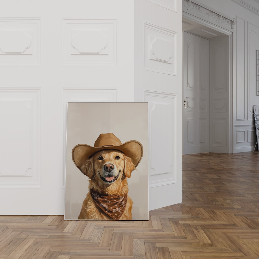 Golden Retriever Cowboy Art Print: Western Dog Portrait (digital ...