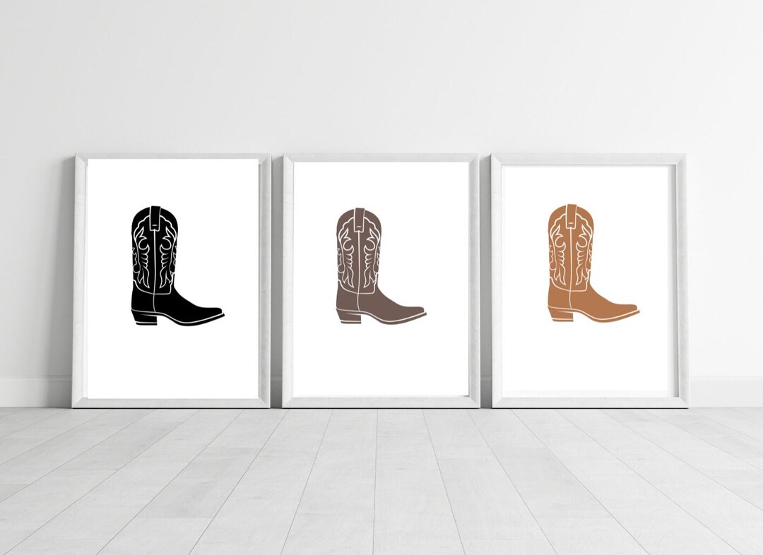 Neutral Cowgirl Cowboy Boots Art Print, Neutral Western Art Print ...