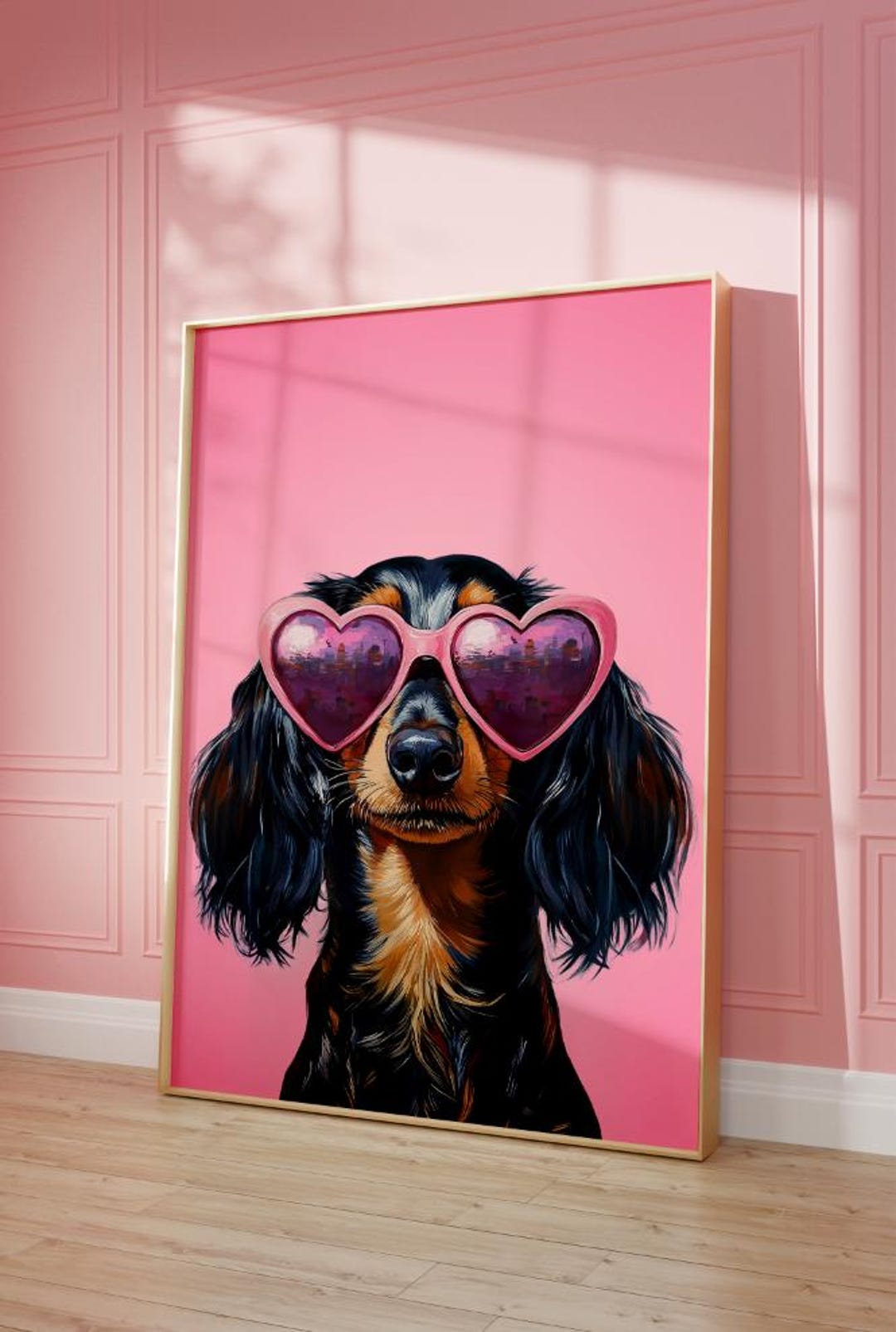 Pink Dachshund Art Print: Funky Dog Poster, Kids Room Decor (digital ...