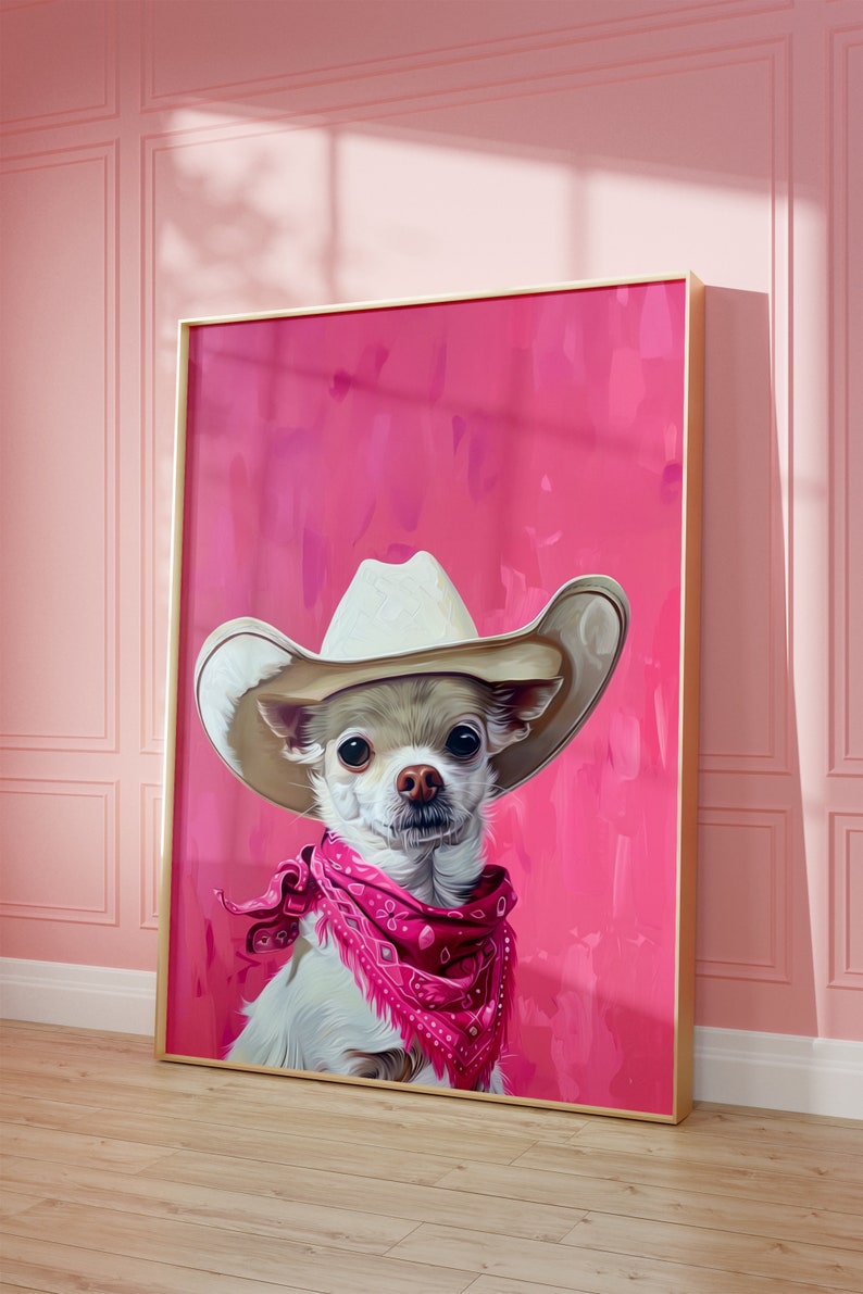 Dog Cowgirl Hat Print, Pink Print, Vintage Art, Western Girly Preppy ... Dog Cowgirl Hat Print, Pink Print, Vintage Art, Western Girly Preppy ...