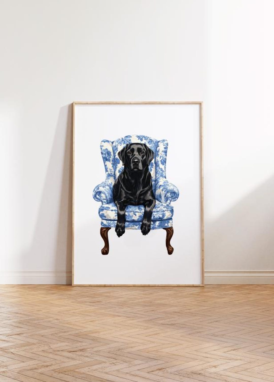 Preppy Black Labrador Art Print, Chinoiserie Aesthetic Dog Print ...