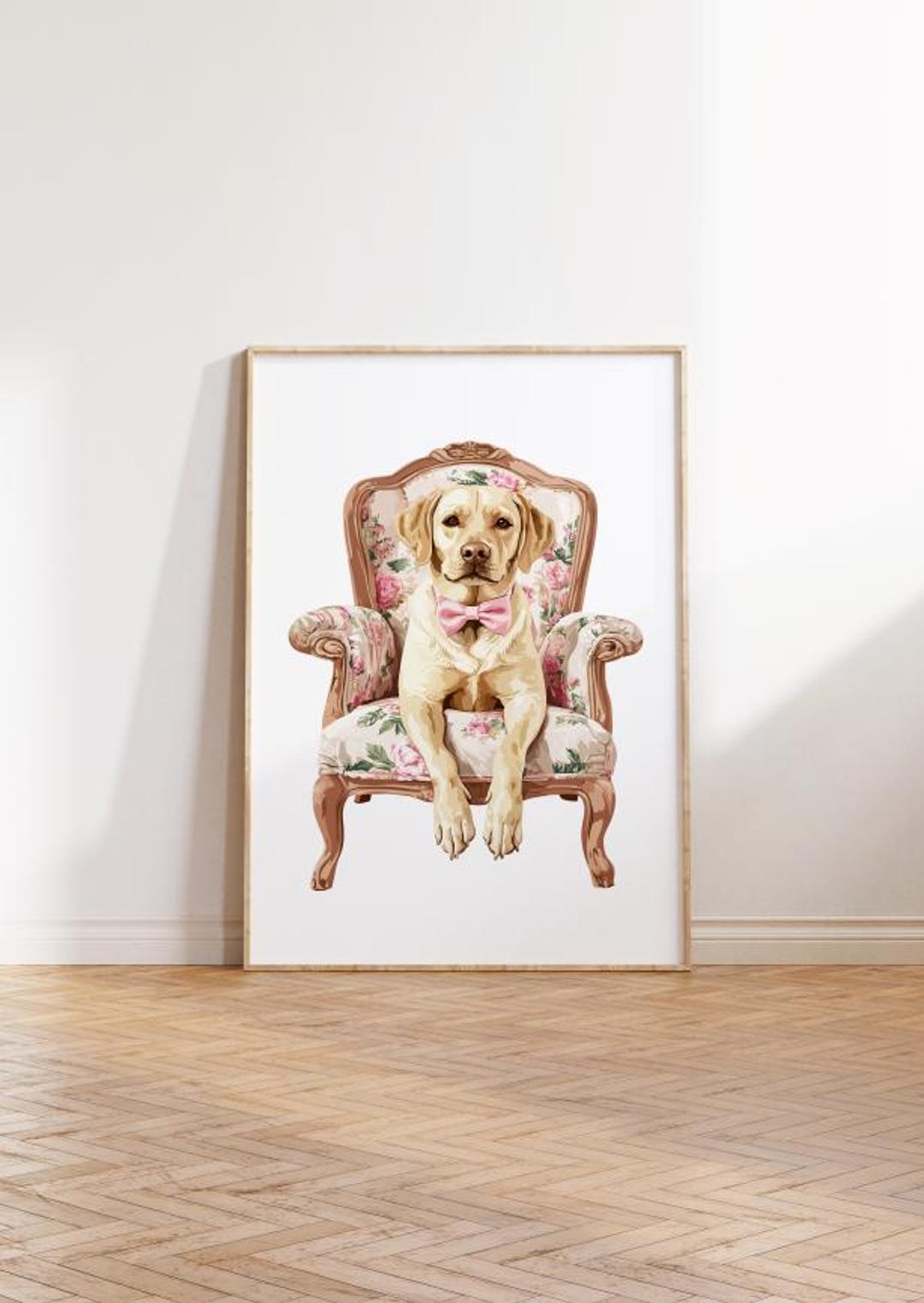 Preppy Yellow Labrador Art Print, Chinoiserie Aesthetic Dog Print ...