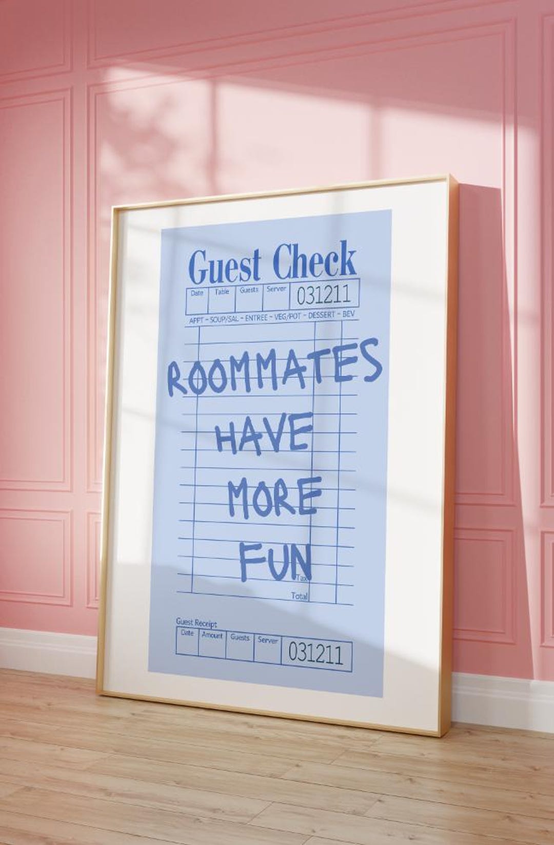 Funny Roommates Print: Blue Guest Check Dorm Decor (digital Download ...
