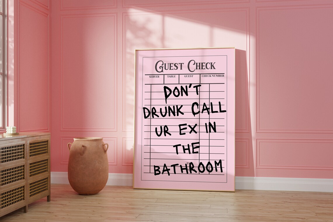 Trendy Pink Guest Check Funny Bathroom Print, Funny Quote for College ...