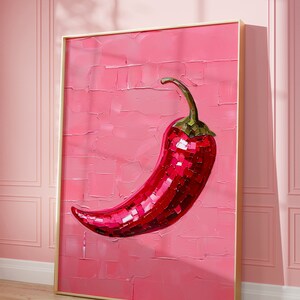 Retro Disco Pepper Print, Fruit Pink Print, Vintage Art, Coquette Wall ...