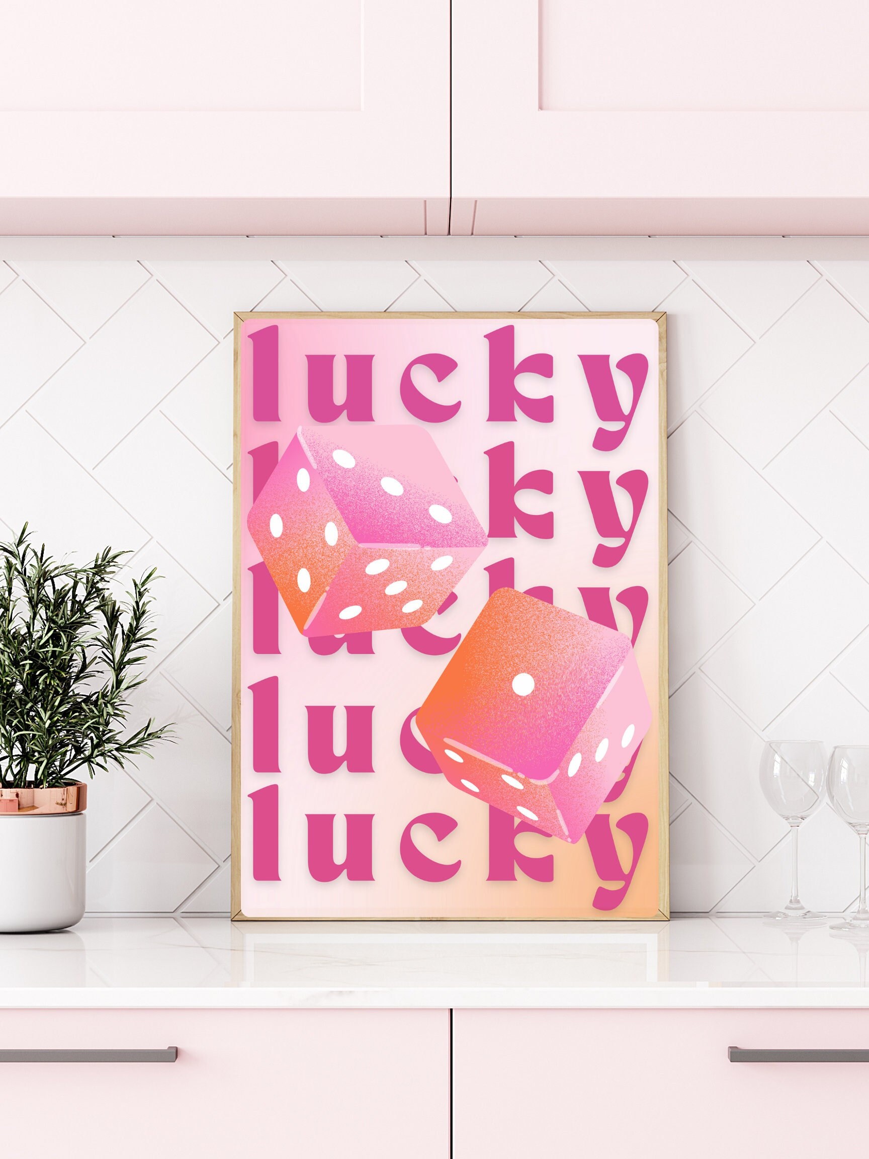 Feeling Lucky Girl Aesthetic 777 Dice Ticket Print Pink Trendy Etsy