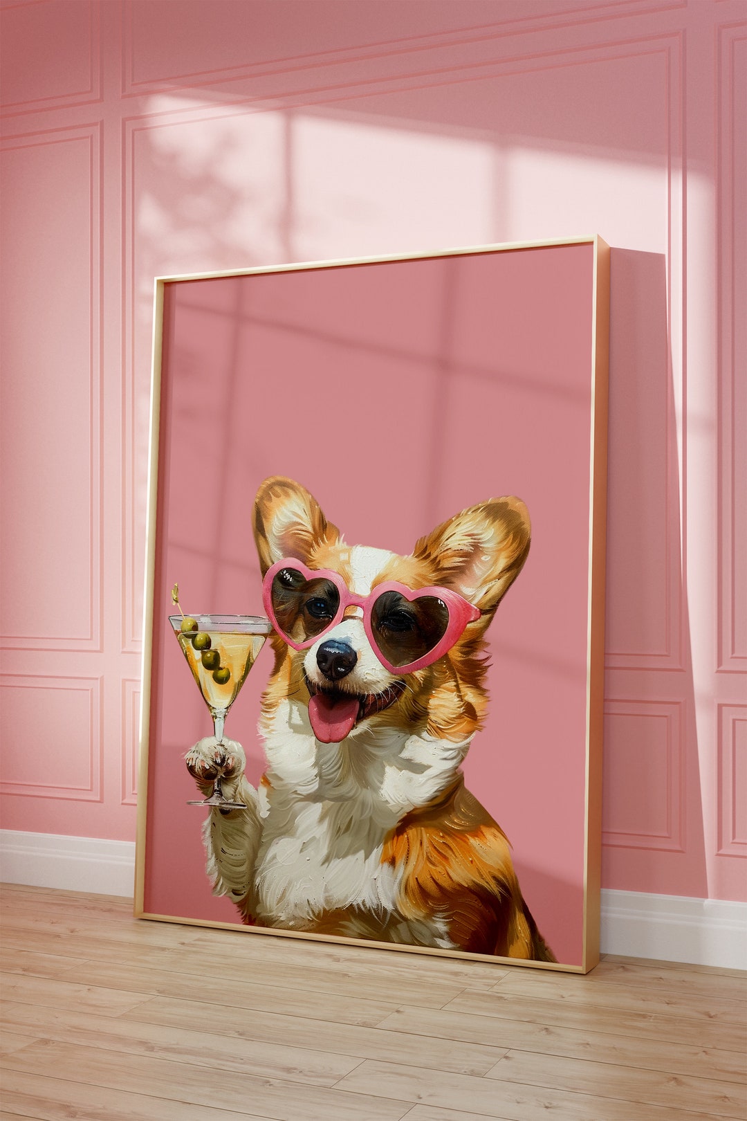 Printable Pink Corgi Martini Print, Funky Poster, Preppy Art, Welsh ...
