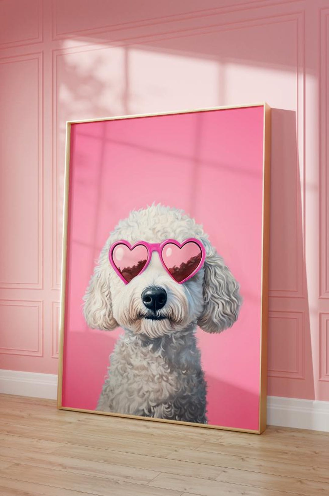 Printable Pink Goldendoodle Print, Funky Poster, Preppy Art ...