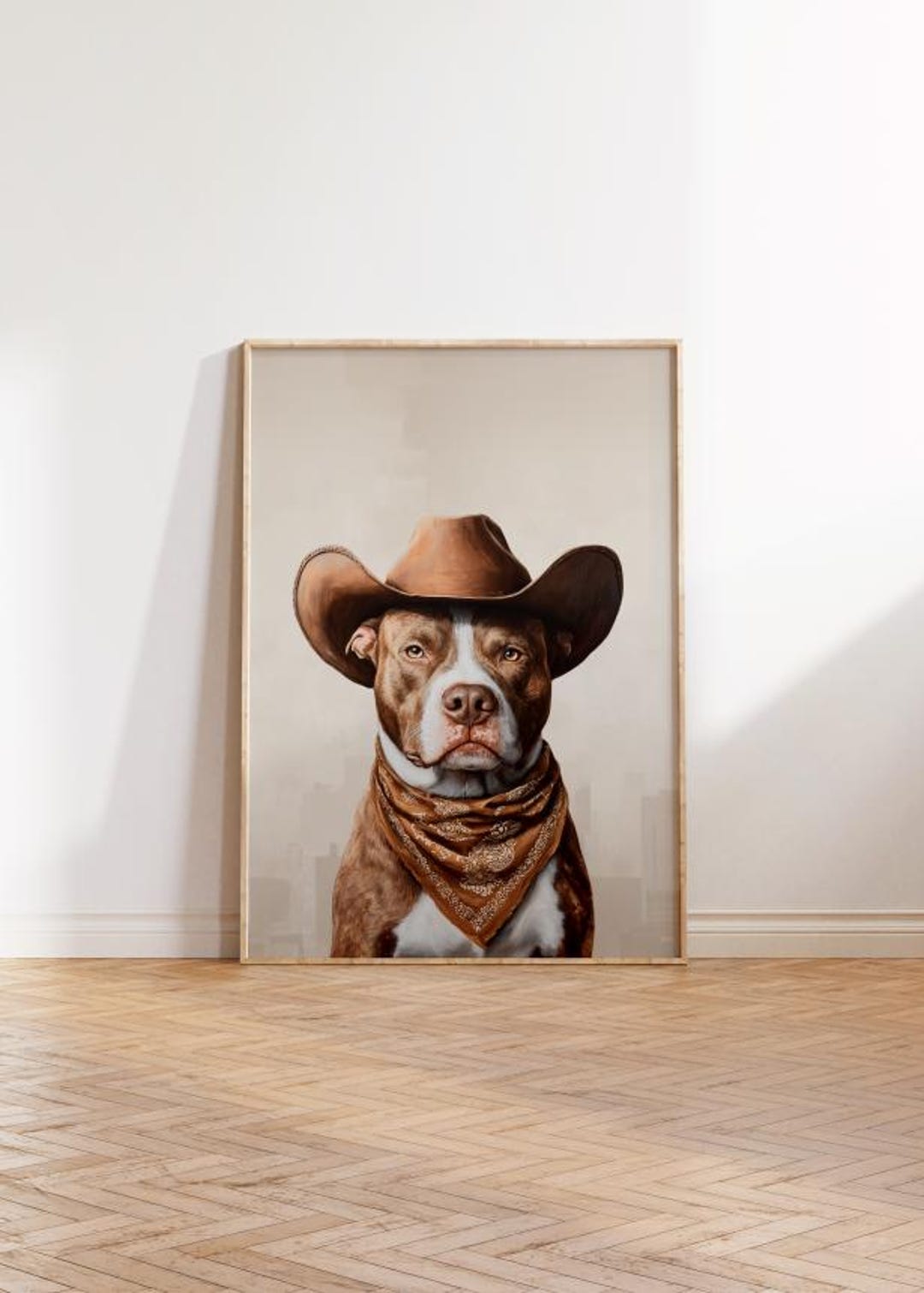 Pitbull Cowboy Art Print: Western Dog Portrait (digital Download) - Etsy