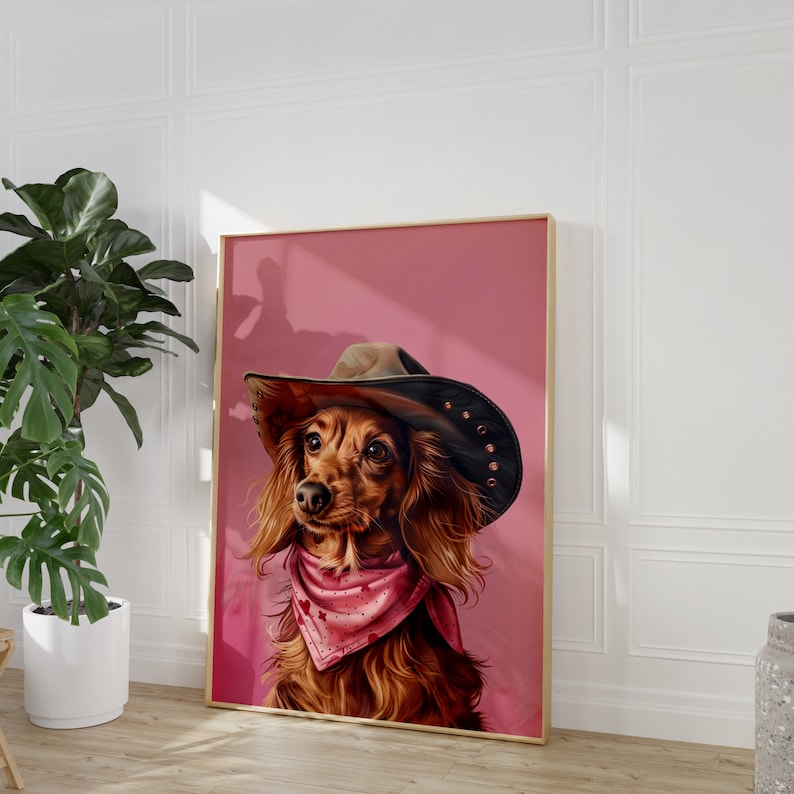 Dog Cowgirl Hat Print, Pink Print, Vintage Art, Western Girly Preppy ... Dog Cowgirl Hat Print, Pink Print, Vintage Art, Western Girly Preppy ...