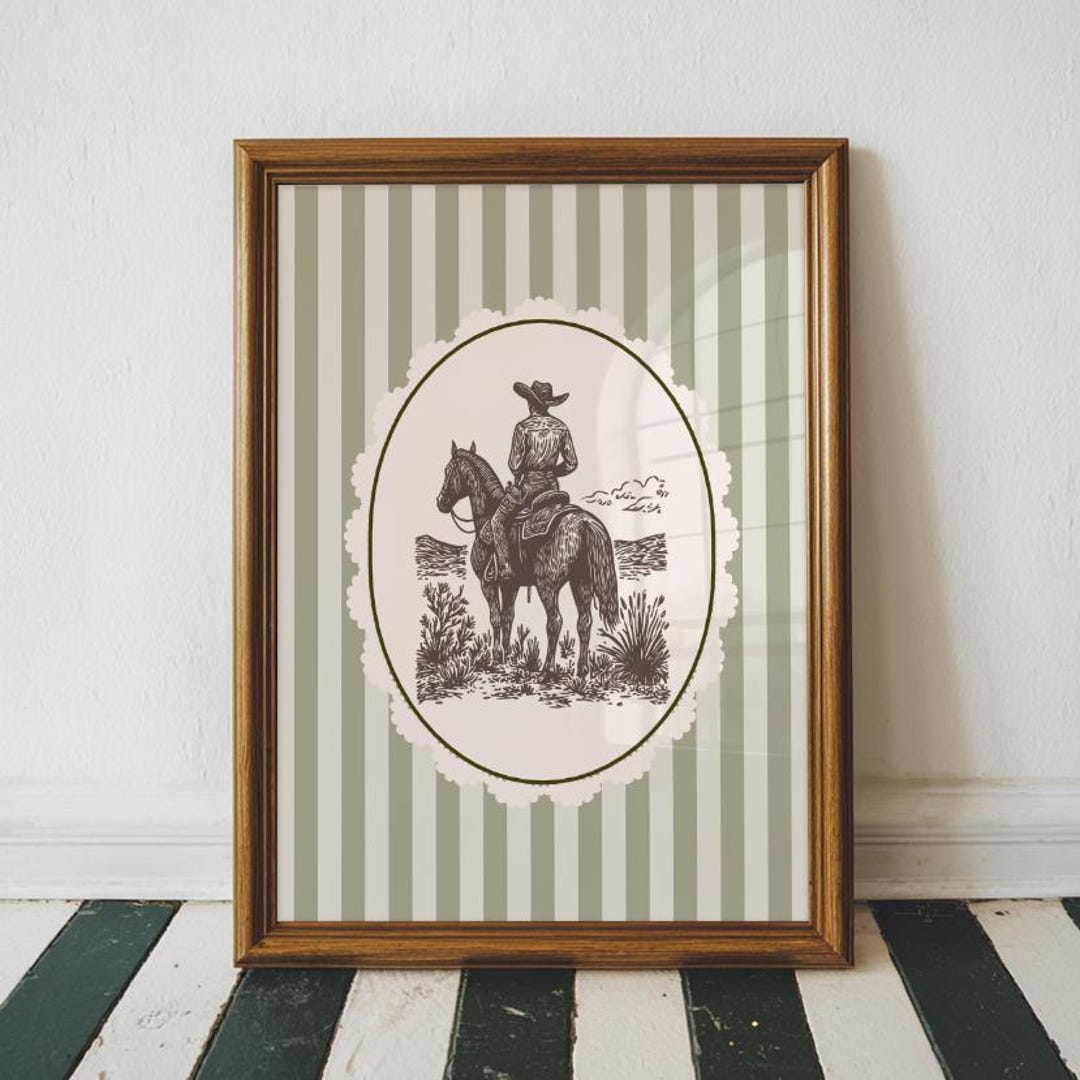 Vintage Drawing Western Print, Cowboy Wall Art, Trendy Vintage Western ...