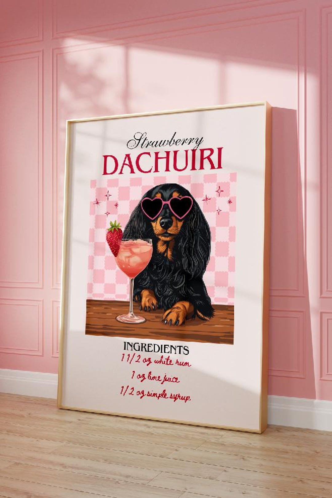 Printable Pink Dachshund Print, Funky Poster, Preppy Art, Dachshund ...