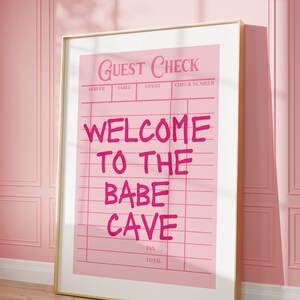 Welcome to the Babe Cave Wall Art, Pink Guest Check Dorm Typography Art Downloadable, Girly ...