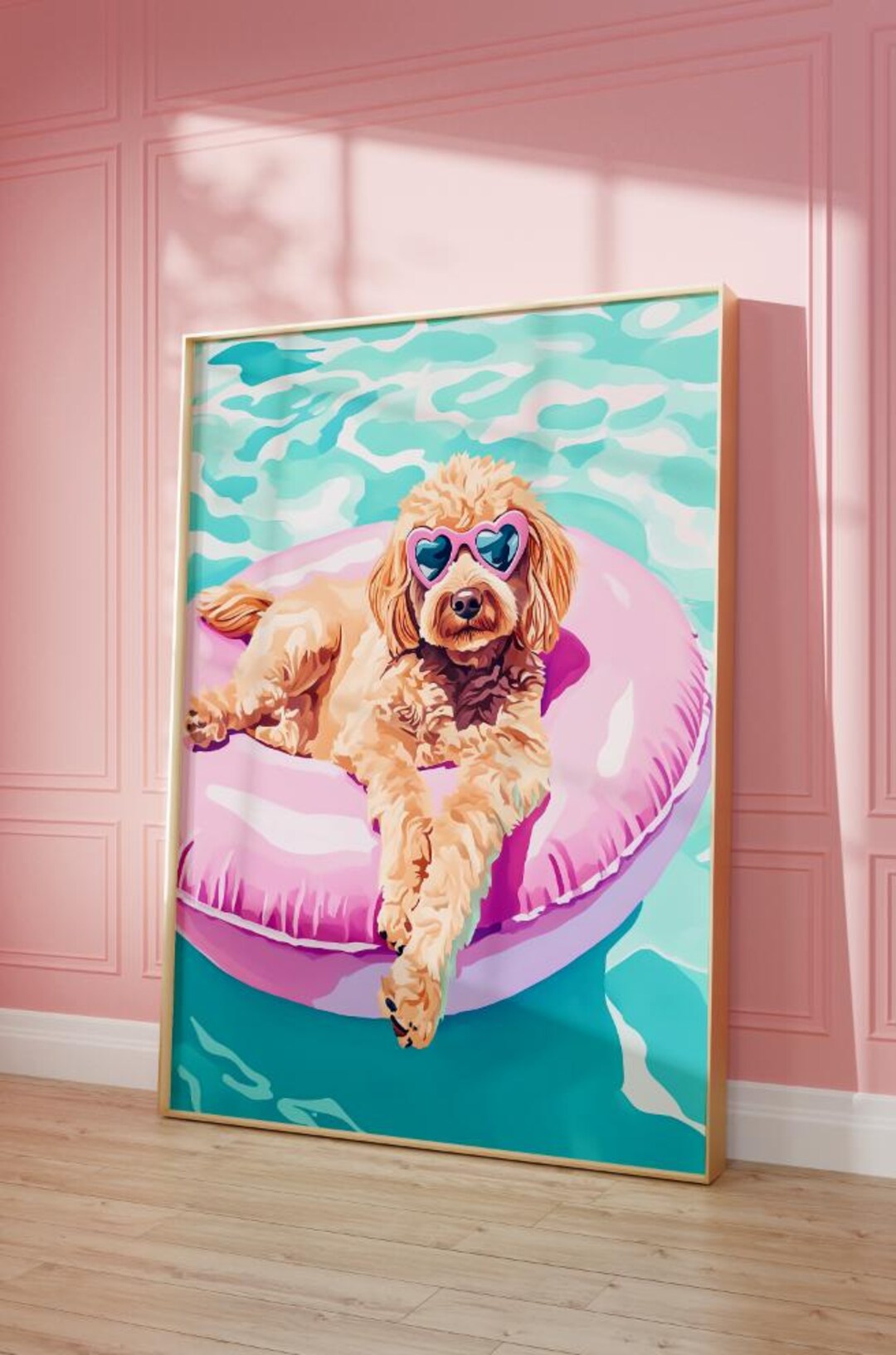 Pink Goldendoodle Pool Print: Funky Preppy Dog Art (digital Download ...