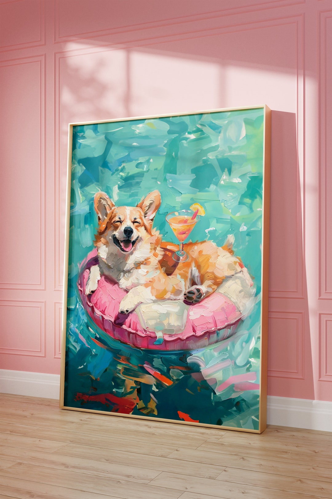 Printable Pink Corgi Print, Funky Poster, Preppy Art, Corgi Dog, Bar ...