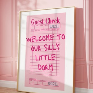 Pink Guest Check Dorm Decor Decor Preppy Aesthetic Welcome to Our Dorm ...