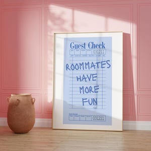 Funny Roommates Print: Blue Guest Check Dorm Decor (digital Download ...