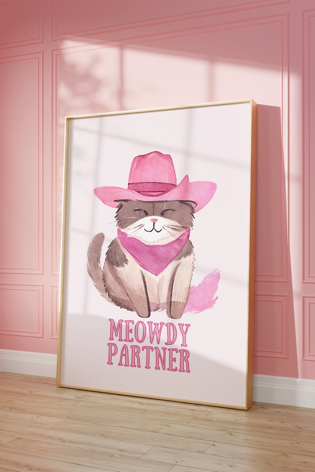 Meowdy Partner, Western Illustration Retro Style Poster, Girly Gift ...
